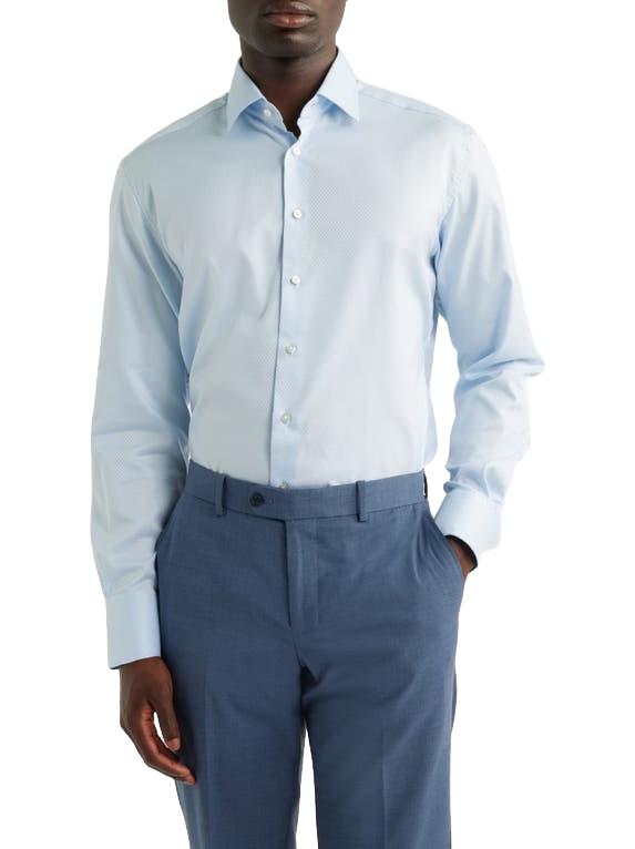 1863 BY ETERNA modern fit dot pattern non-iron cotton dobby dress shirt